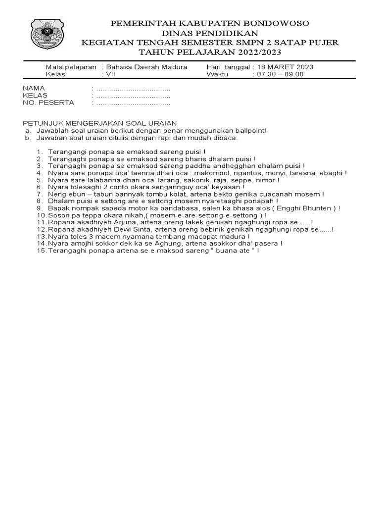 Soal UTS Kls 7 SMT 2 | PDF