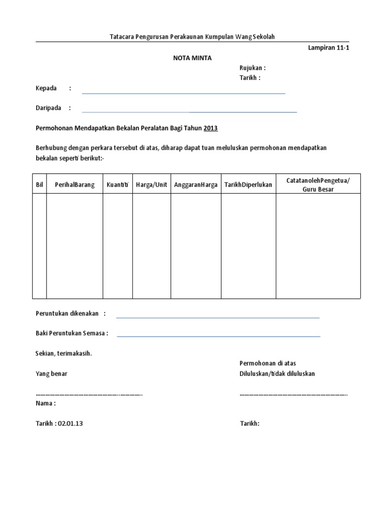 Contoh Nota Minta | PDF