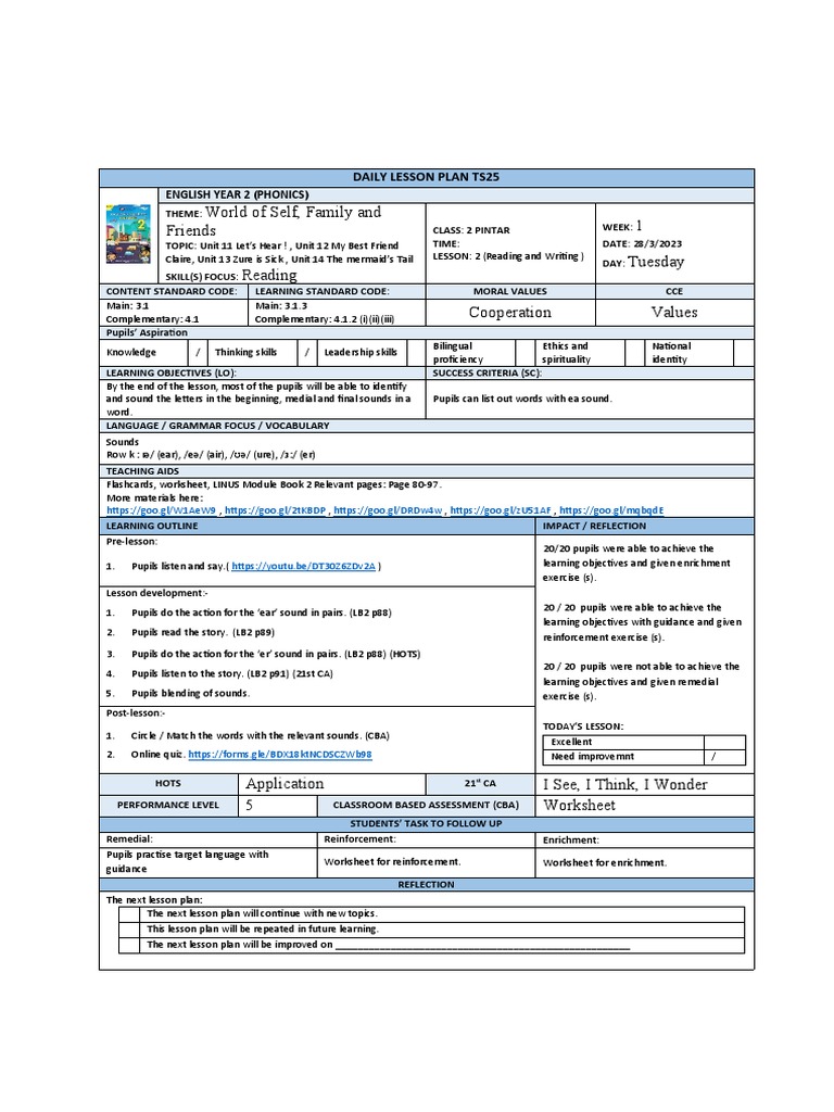 RPH Year 2 Week 1 | PDF | Lesson Plan | Phonics