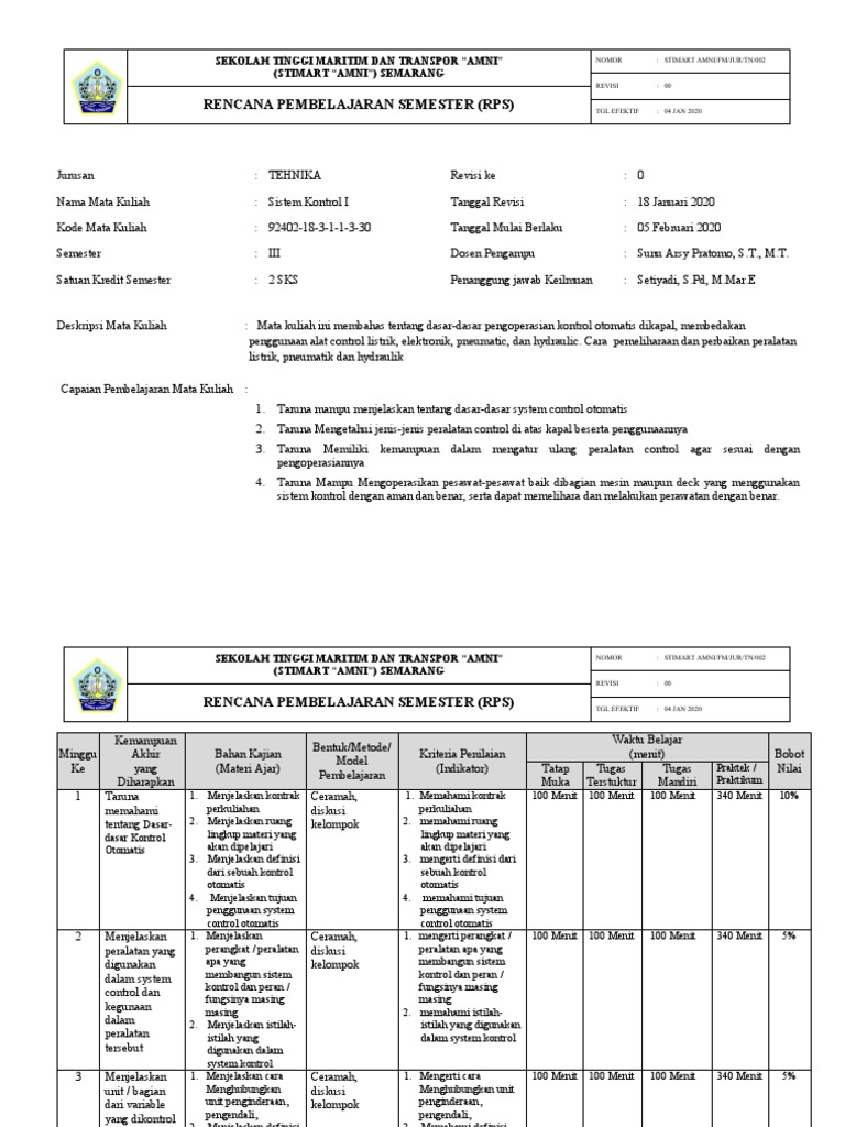 RPS Sistem Kontrol I STIMART AMNI | PDF