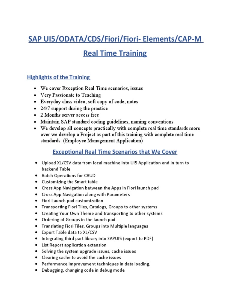 SAPUI5 - ODATA - Fiori - CDS - CAPM Course Content | PDF | Page Layout | Cloud Computing