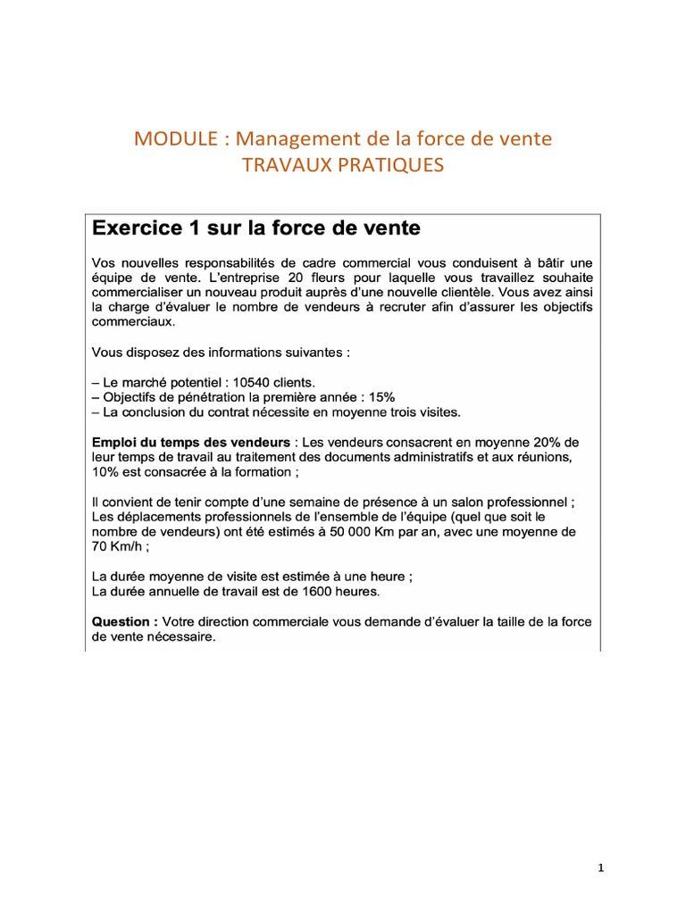 MODULE Management de La Force de Vente | PDF