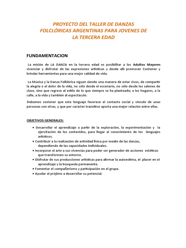 Proyecto de Danza 2023 Adultos | PDF | Bailes | Aprendizaje
