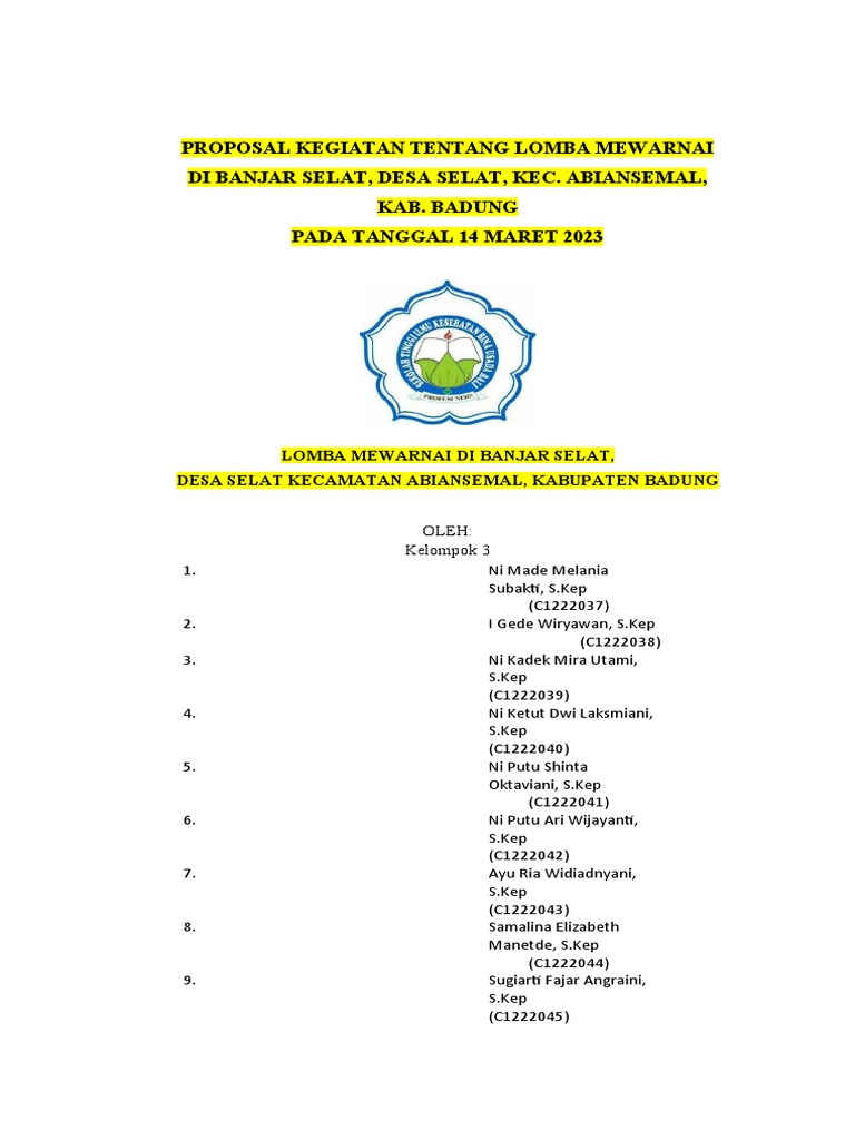 Proposal Lomba Mewarnai - Br. Selat | PDF