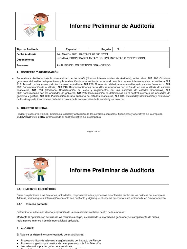 Informe Preliminar de Auditoria | PDF | Auditoría | Contador