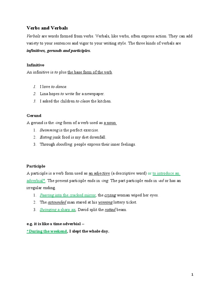 Verbs and Verbals (1) Revised) | PDF