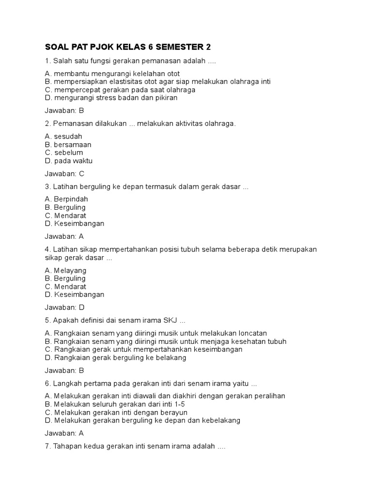 Soal Pat Pjok Kelas 6 Semester 2 | PDF