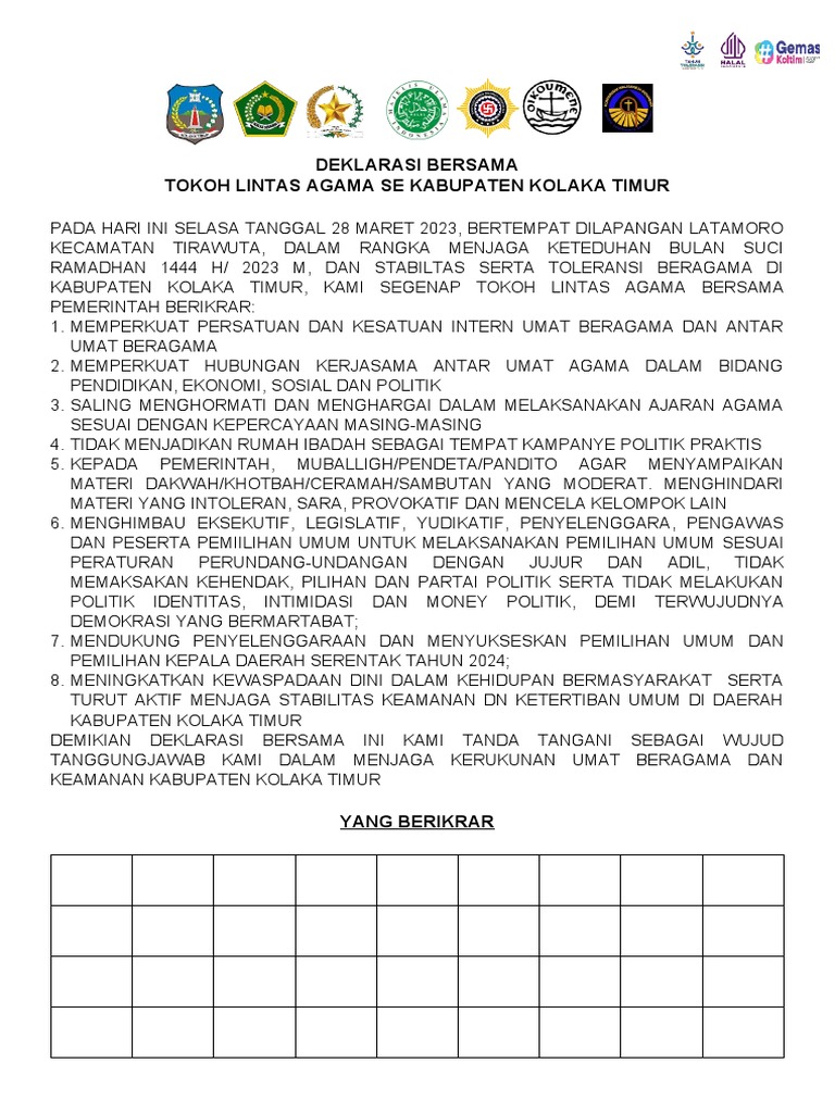 Deklarasi Kerukunan Lintas Agama Kolaka Timur | PDF | Politik
