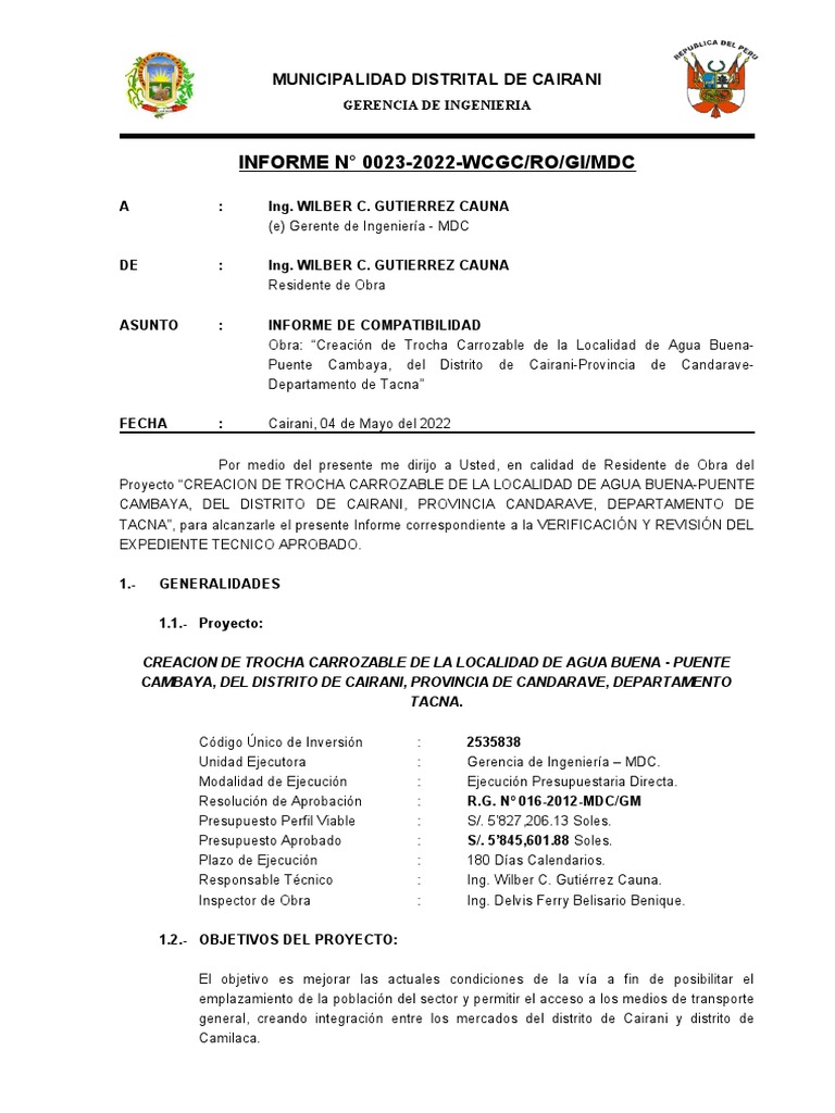 Informe #23 Informe de Compatibilidad | PDF | Presupuesto | Topografía