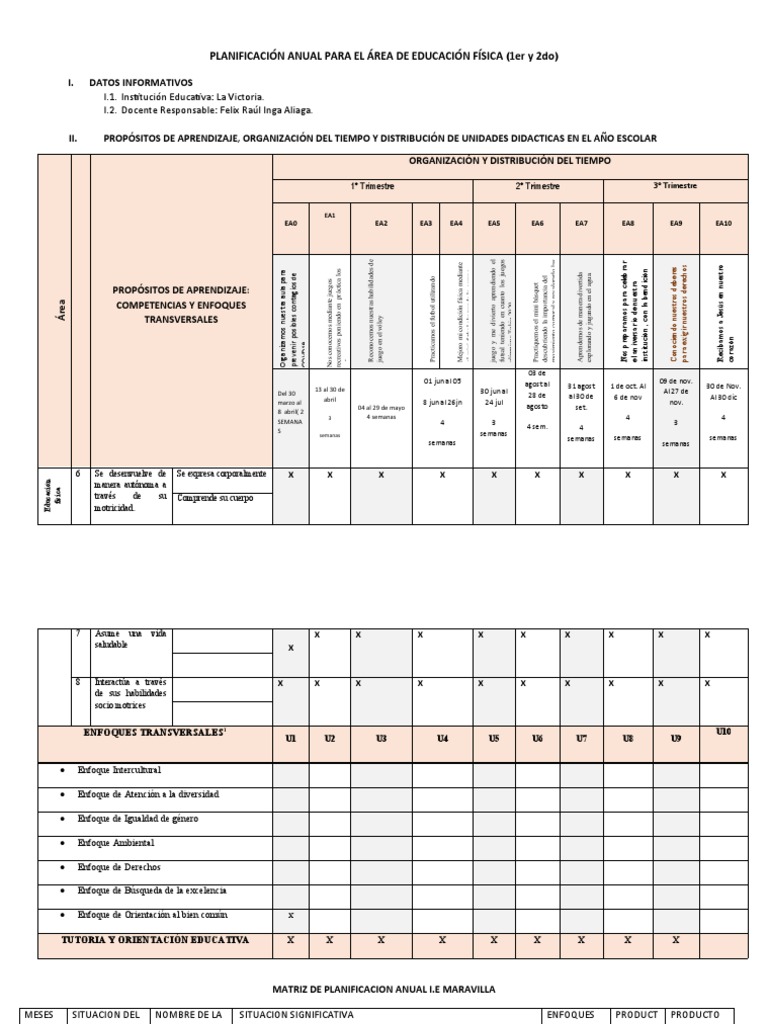 Planificación Anual para El Área de Educación Física | PDF | Salón de clases | Aprendizaje