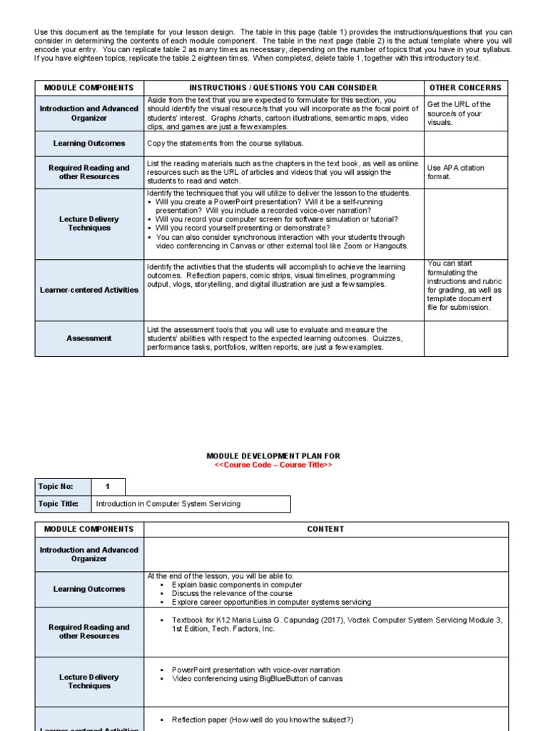 Template For Lesson Design | PDF | Lecture | Learning