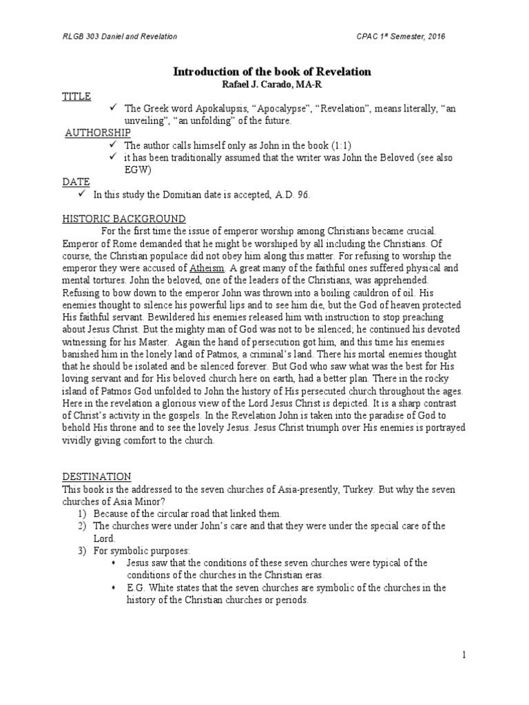 Introduction Of The Book Of Revelation Pdf Jesus Christian Church