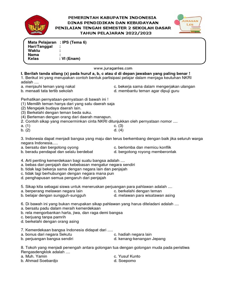 Soal Tema 6 Kelas 6 Semester 2 T.A 2022-2023 Mapel IPS | PDF