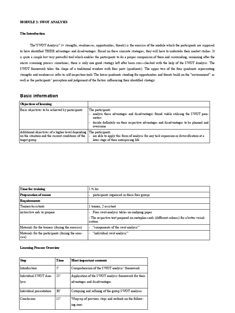 SWOT Analysis Training Module | PDF | Swot Analysis | Cognitive Psychology