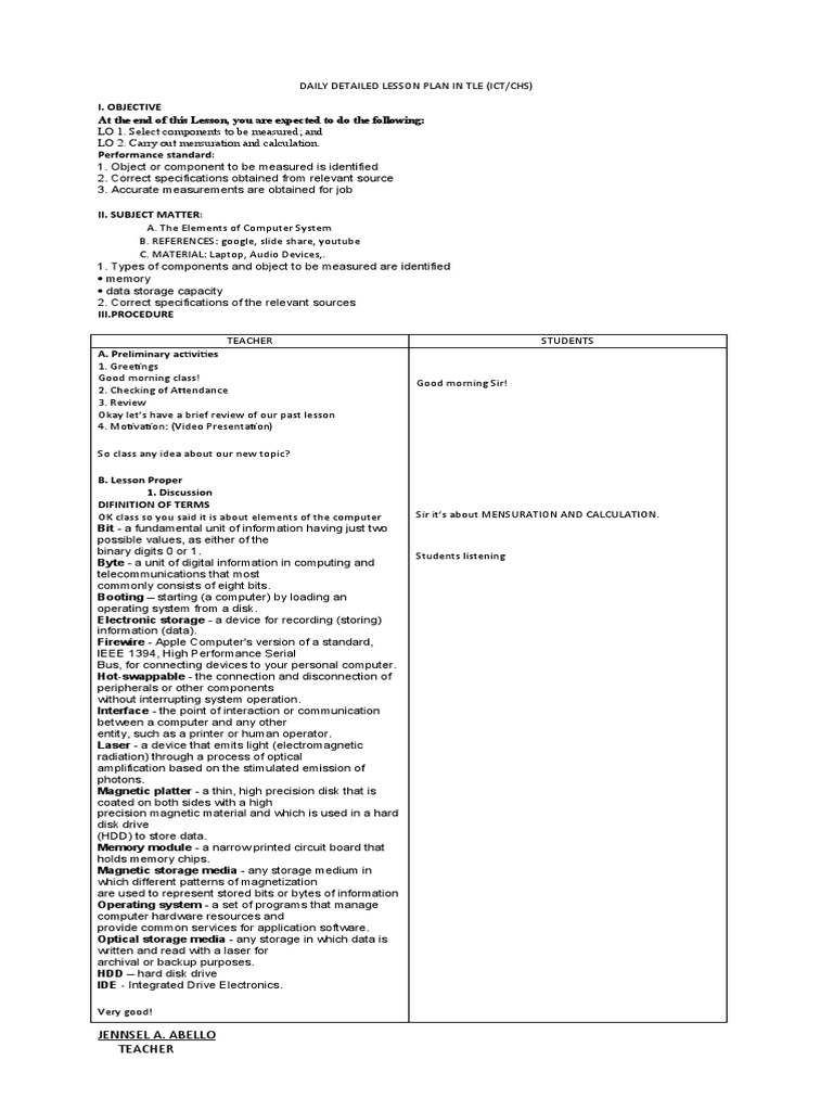 6lesson Plan ICT OCCUPATIONAL SAFETY AND HEALTH | PDF | Computer Data Storage | Hard Disk Drive