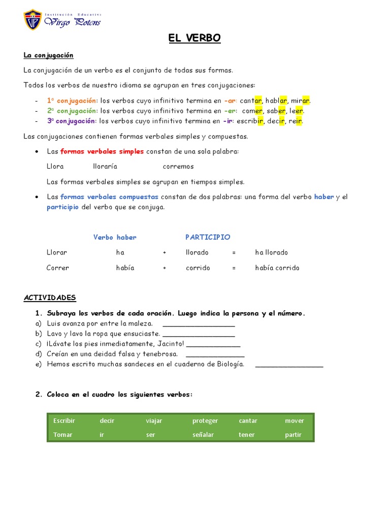 FICHA DEL VERBO - Conjugación | PDF | Verbo | Conjugación gramatical