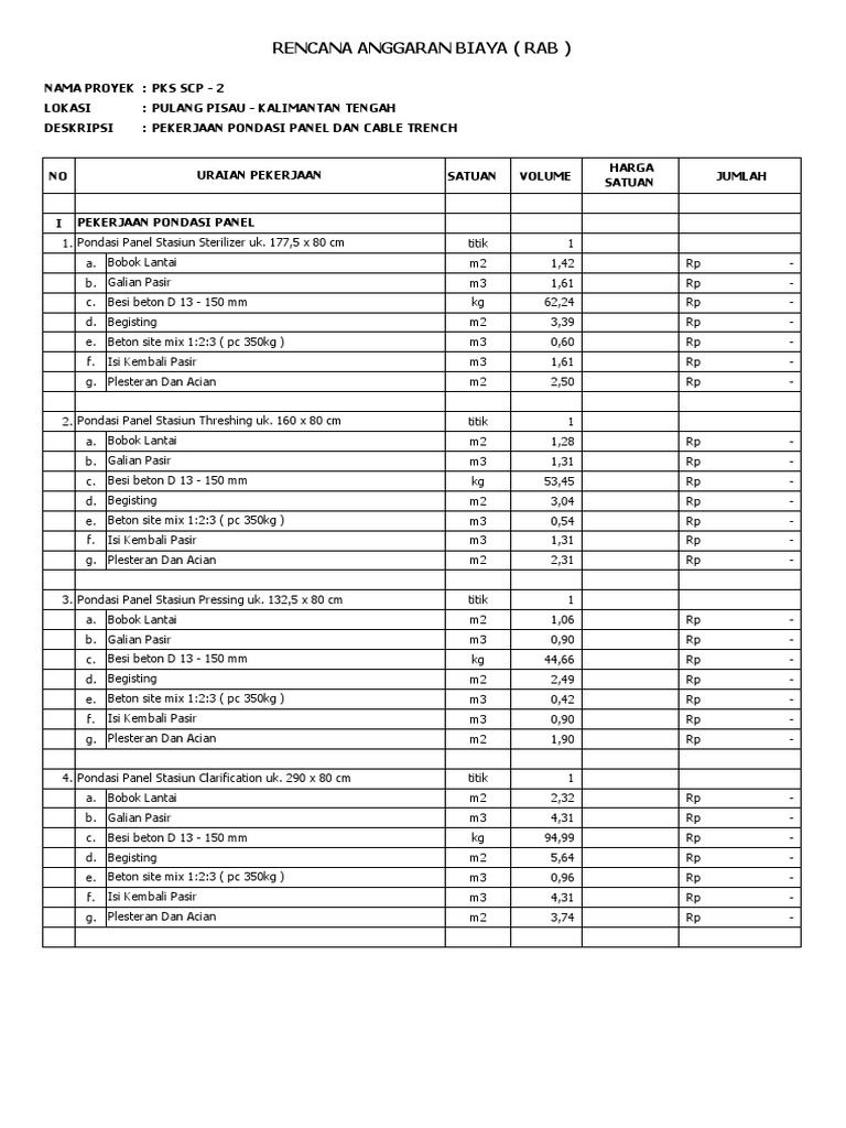 RAB Pondasi Panel Dan Cable Trench | PDF