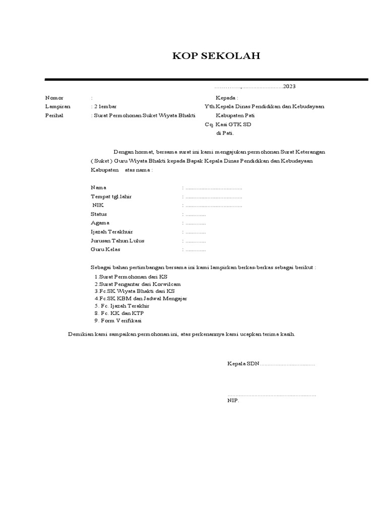 Contoh SRT Permohonan Suket GWB | PDF