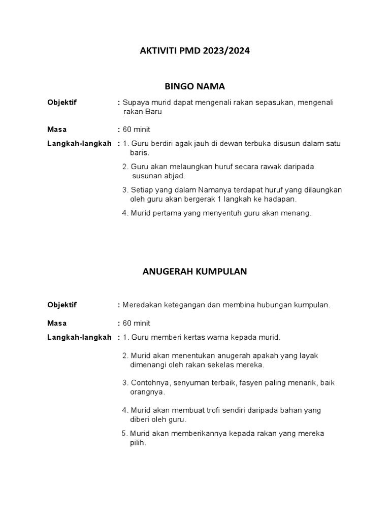 Aktiviti PMD 2023 | PDF