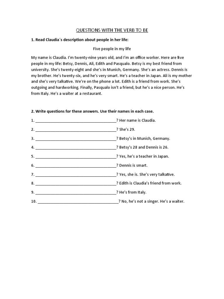 Questions With The Verb To Be | PDF