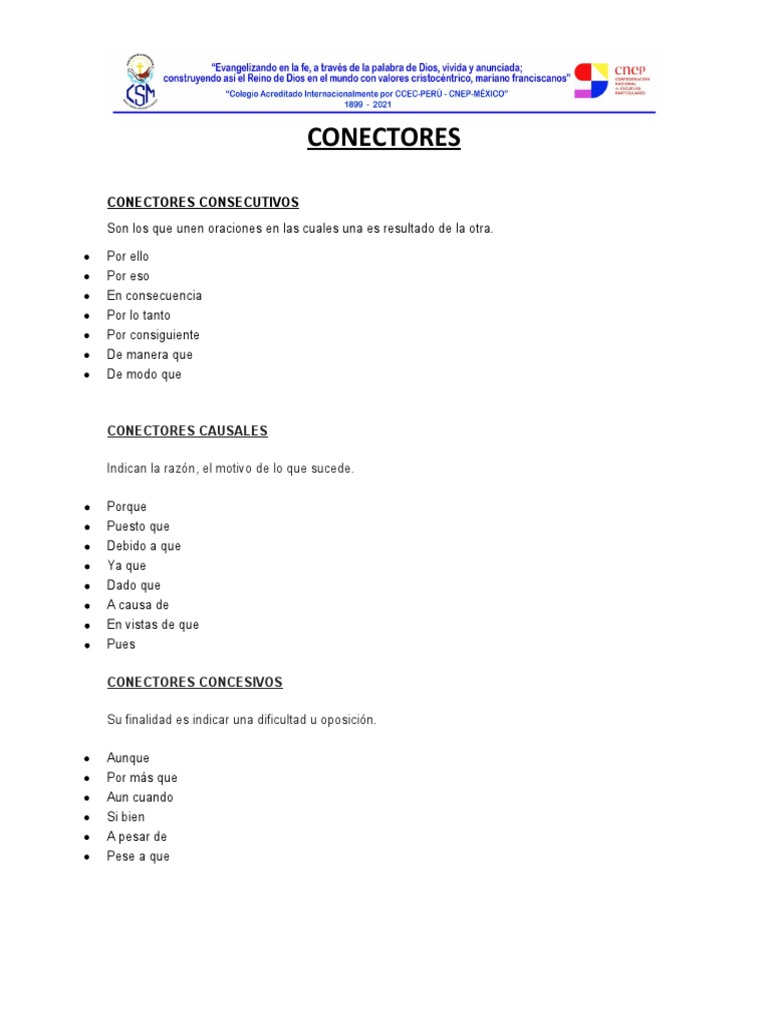 Conectores Consecutivos Causales Concesivos | PDF