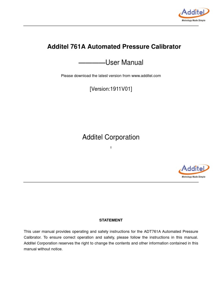 761A User Manual | PDF | Pressure Measurement | Calibration