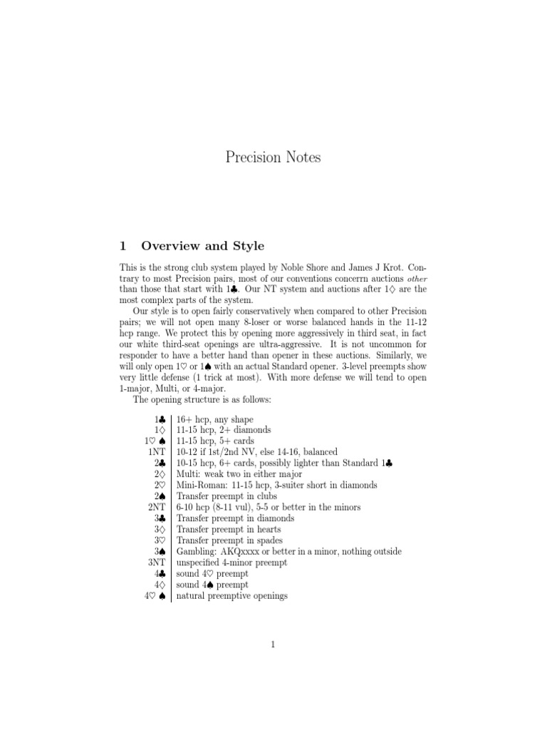 Precision Notes: 1 Overview and Style | PDF | Contract Bridge