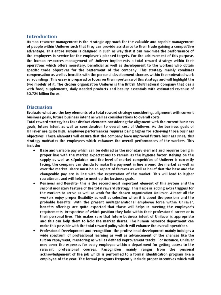 Unilever's Total Reward Strategy | PDF | Employment | Incentive