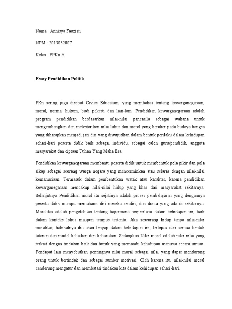 Essay Pendidikan Politik | PDF | Karier & Perkembangan