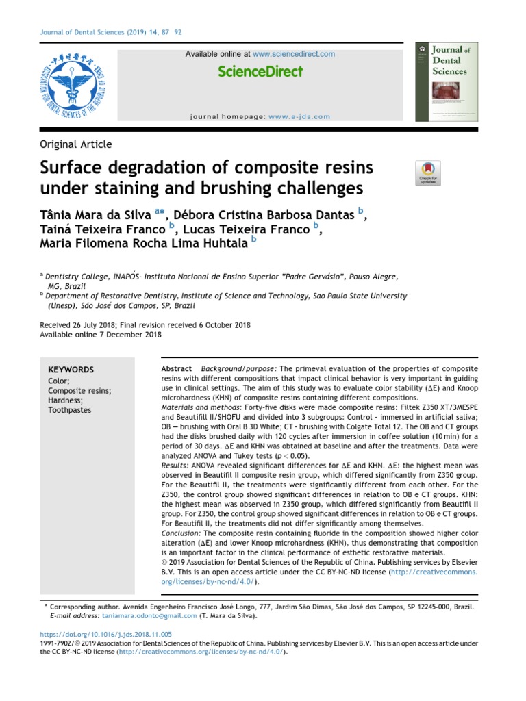Surface Degradation of Composite Resins Under Staining and Brushing ...