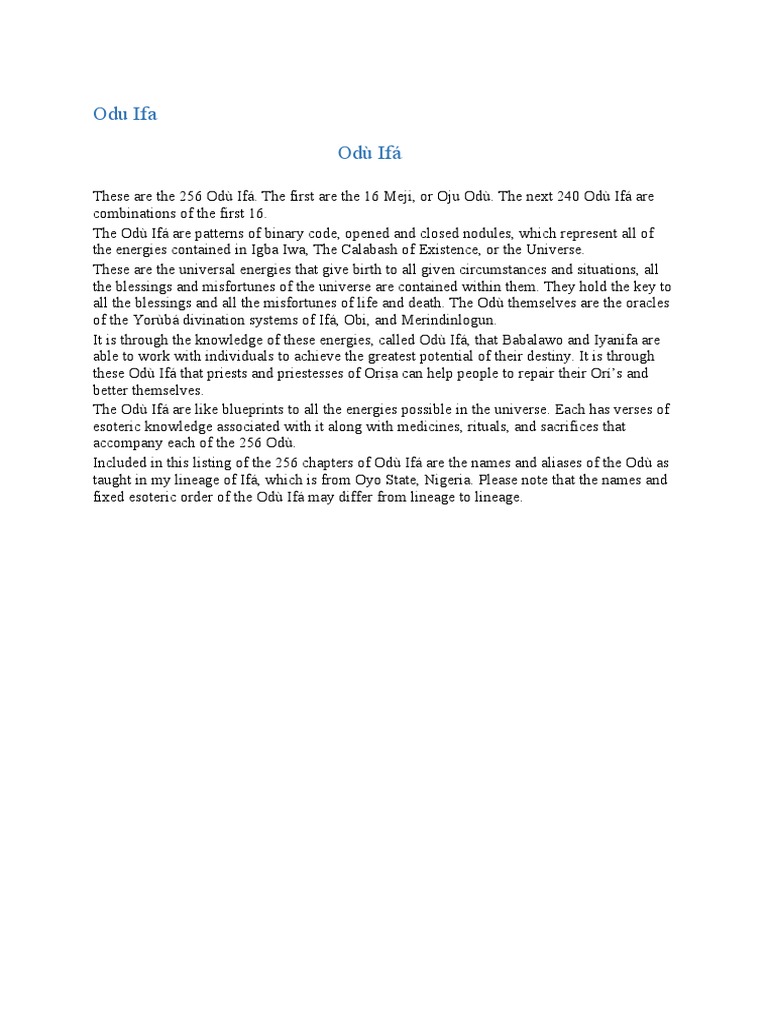 Odu Ifa Odù Ifá | PDF | Ethnic Religion | Revelation