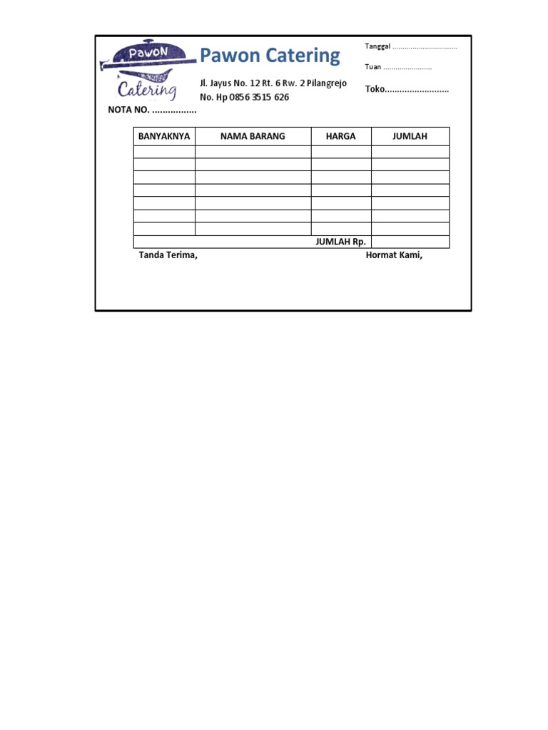 Contoh Nota Catering Pawon | PDF