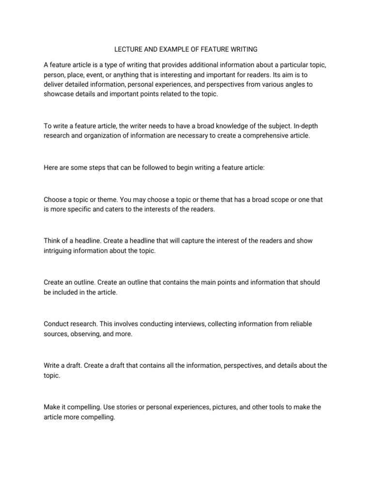 Lecture and Example of Feature Writing | PDF | Cognitive Science | Cognition
