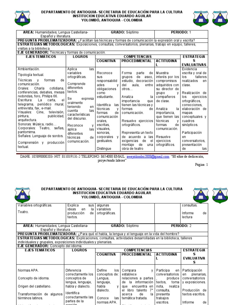 Planeacion Español de Septimo 7° y Octavo 8° 2022 | PDF | Ortografía ...