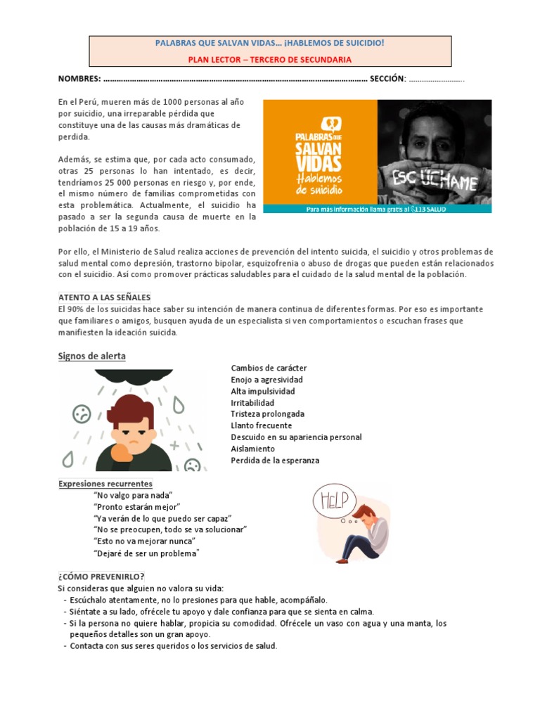 Plan Lector DPCC 3ro Con Lista de Cotejo | PDF | Suicidio | Sicología