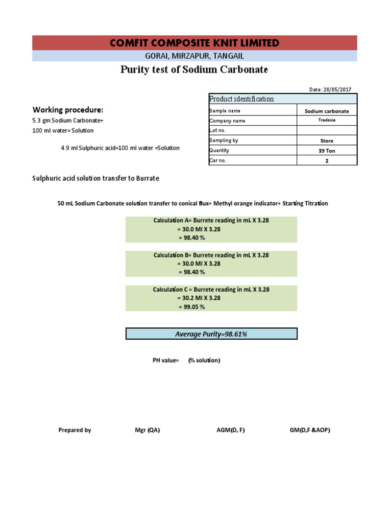 Comfit Composite Knit Limited Purity Test of Sodium Carbonate | PDF ...
