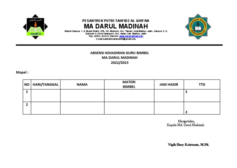 Format Absen Bimbel | PDF