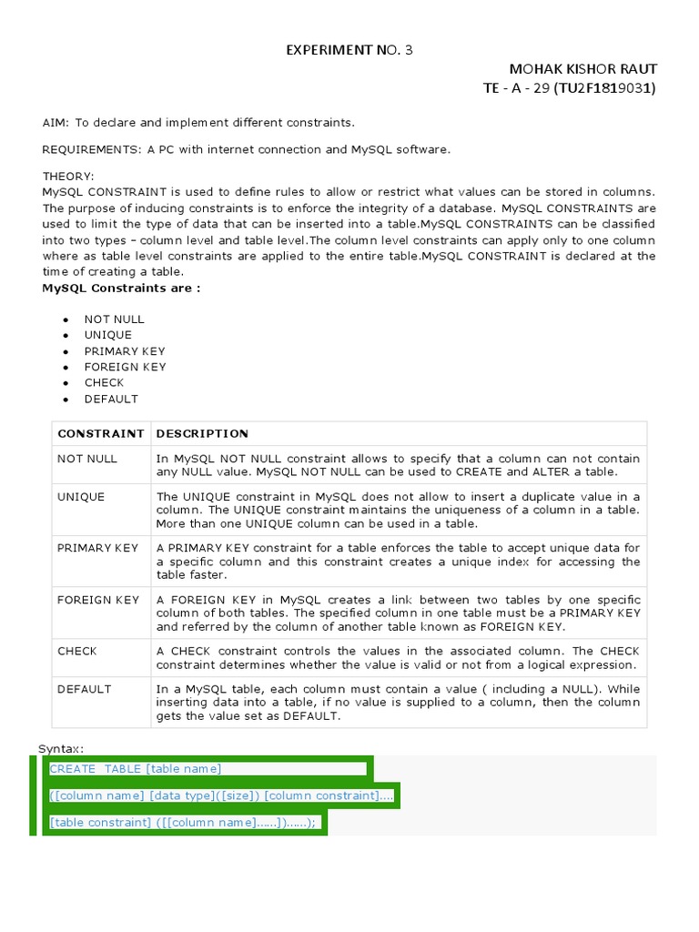 Mumbai University B E Extc Sem 5 Dbms Experiment Pdf Table Database Ip Address