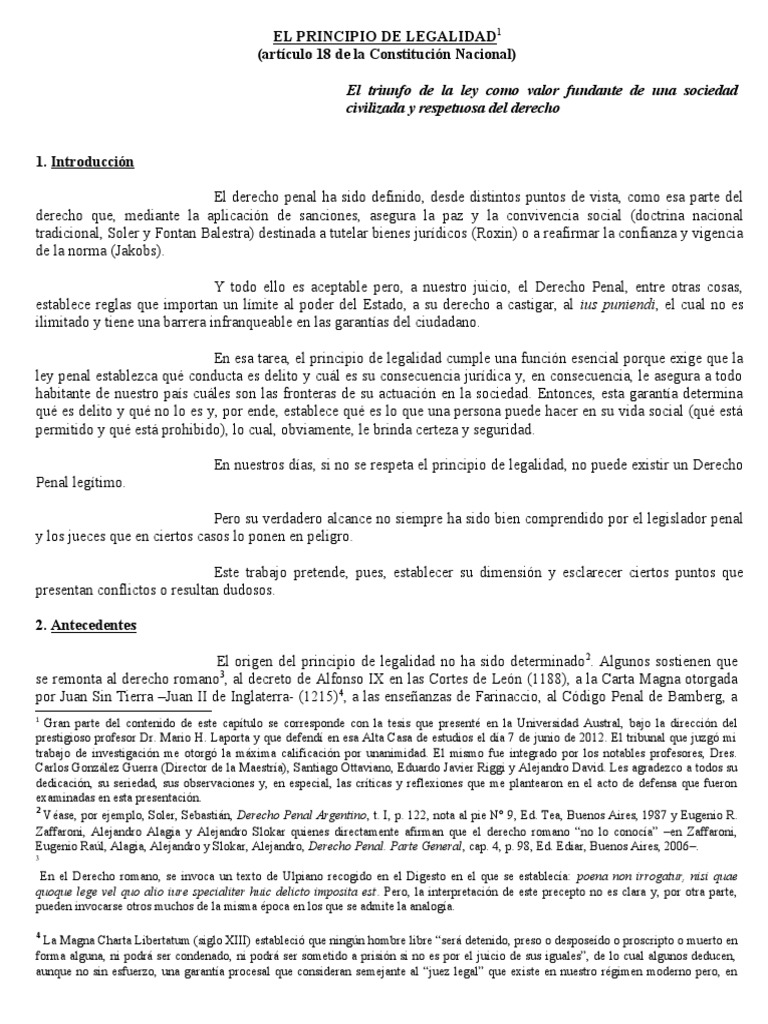 El Principio de Legalidad en Derecho Penal | PDF | Derecho penal | Castigos