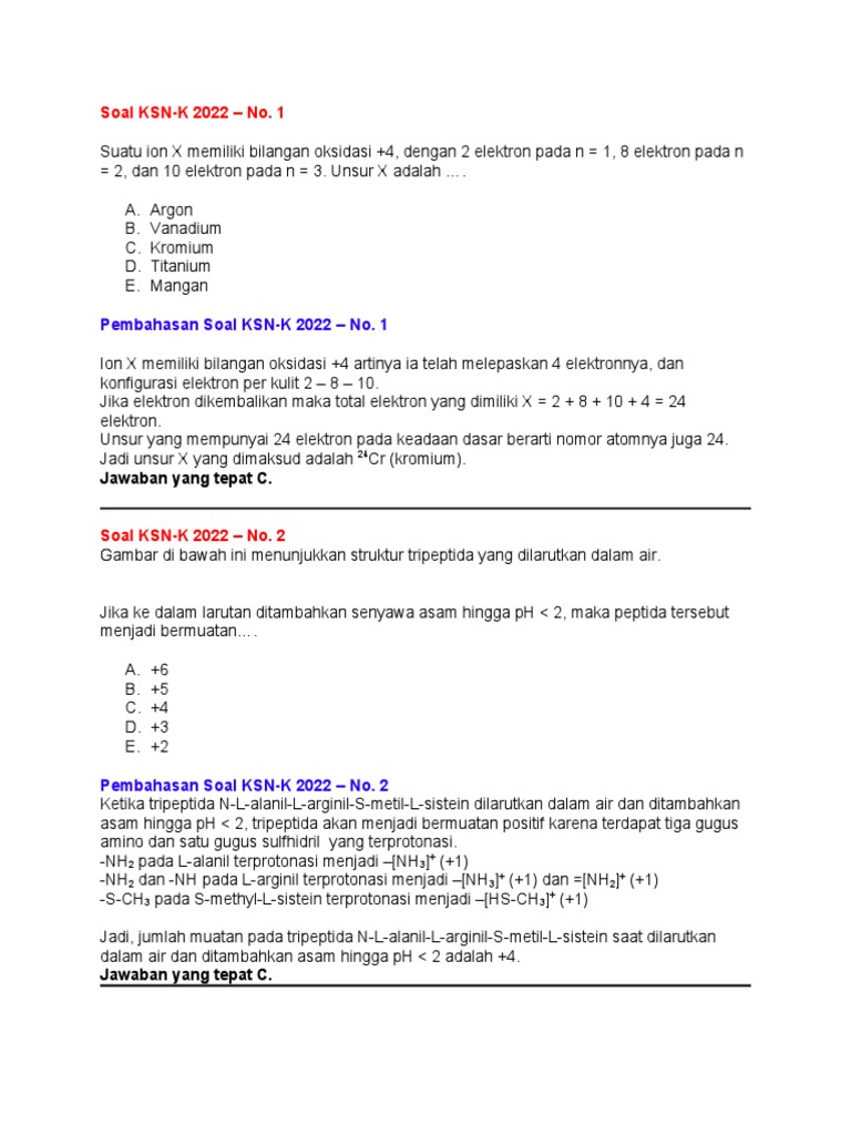 SOAL KSN KIMIA 2023 by VIVI | PDF | Sains & Matematika