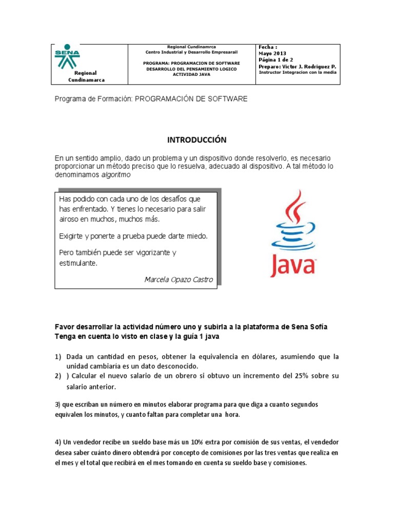 Actividad 1A JAVA | PDF | Software | Java (lenguaje de programación)