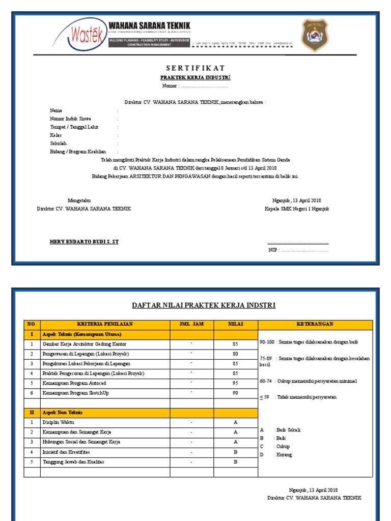 Sertifikat: Praktek Kerja Industr | PDF