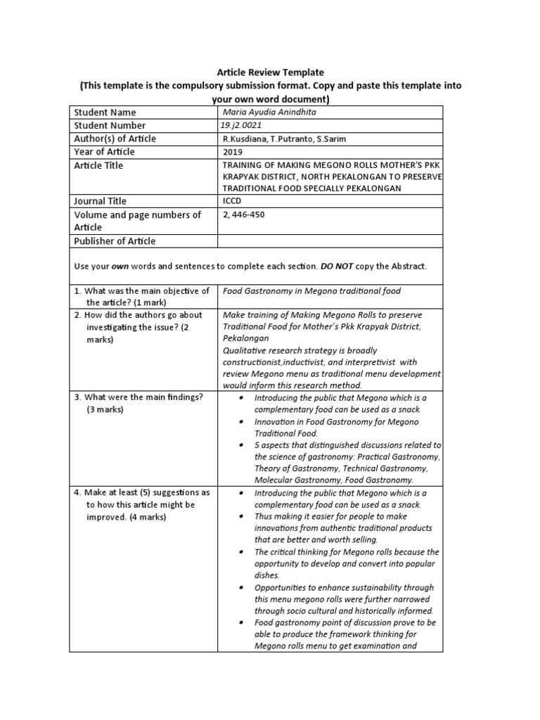 Article Review Template | PDF