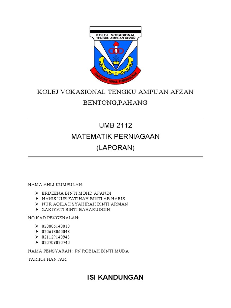 Laporan Matematik Perniagaan | PDF