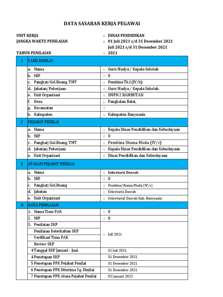 Data Sasaran Kerja Pegawai | PDF