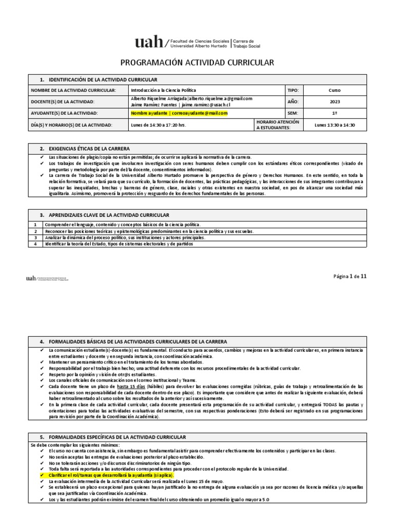 Versión 2 - Programación CIPOL | PDF | Evaluación | Ciencias Políticas