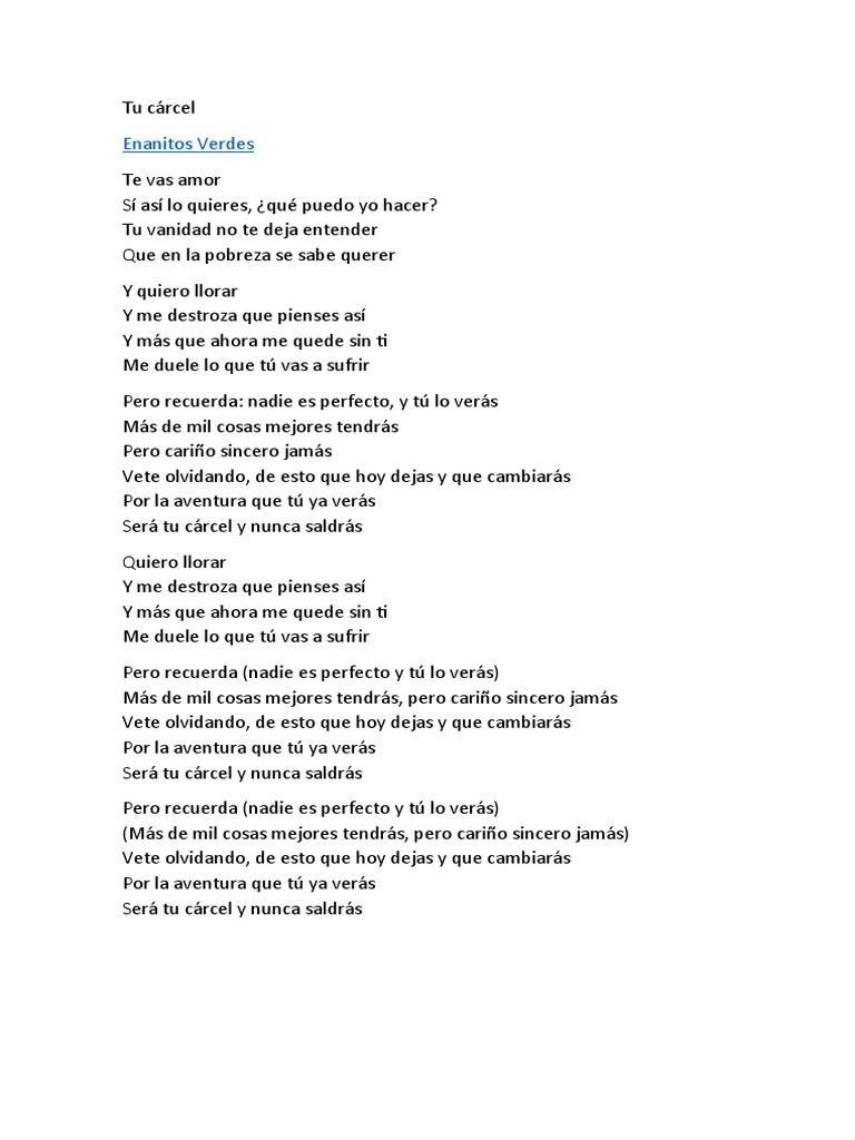 Letra Tu Carcel | PDF