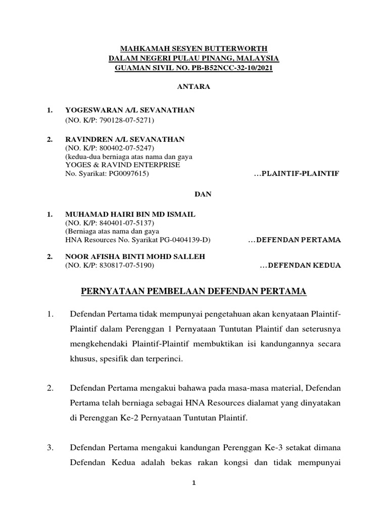 Pernyataan Pembelaan | PDF