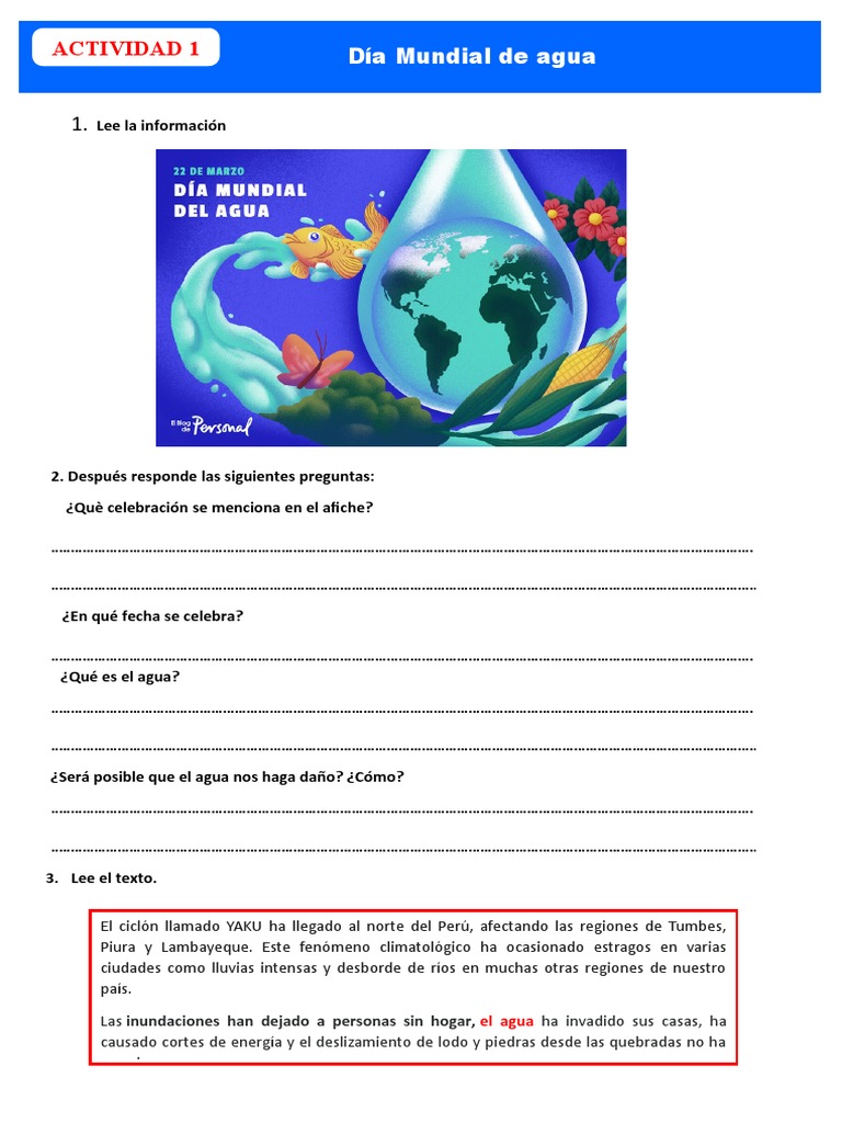 E1 A3 FICHA Dia Mundial Del Agua | PDF | Entorno natural