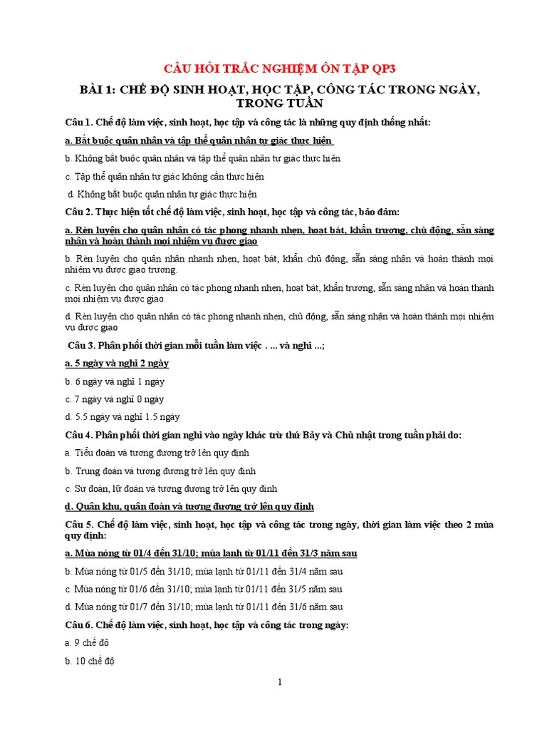 CÂU HỎI TRẮC NGHIỆM ÔN TẬP QP3 | PDF